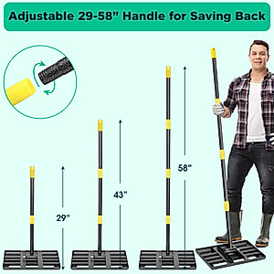 Lawn Leveling Rake with Smooth Edge,Heavy Duty 17"x10" Lawn Leveling Rake with 5FT Adjustable Handle for Yard Garden Lawn Leveling, Soil Sand Spreading Dirt Top Dressing, Small Lawn Level Tool