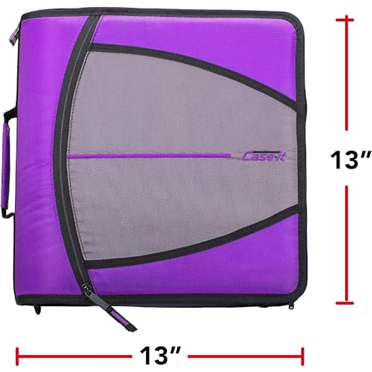 Case-it The Mighty Zip Tab Zipper Binder - 3 Inch O-Rings - 5 Color Tab Expanding File Folder - Multiple Pockets - 600 Sheet Capacity - Comes with Shoulder Strap - Deep Purple D-146