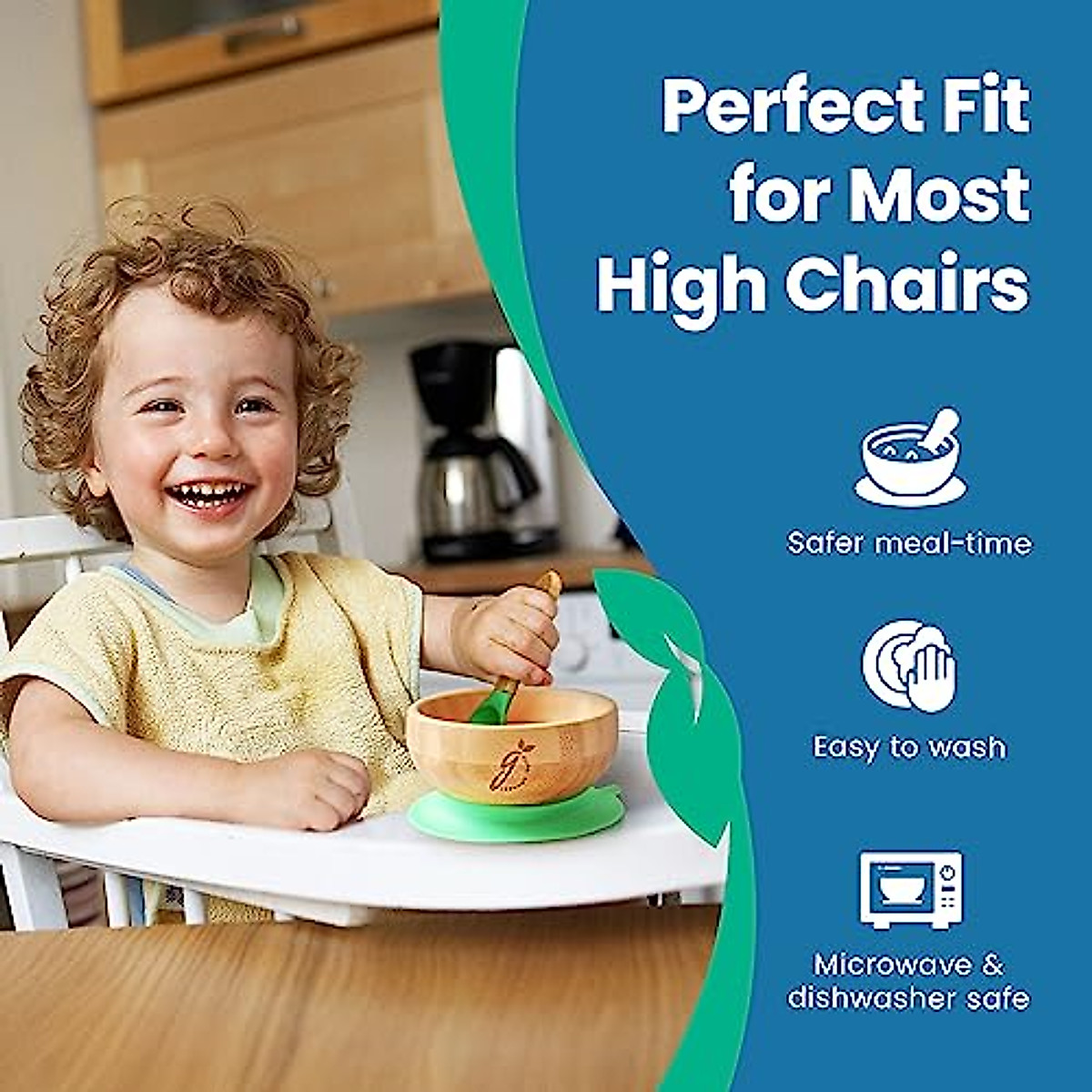 Greenway World - Baby Suction Bowls and Plates Set, Bamboo Plates for Kids with Suction Bowls for Baby and Silicone-Covered Wooden Spoons for Eating, Portable Baby Eating Supplies, Shark Design