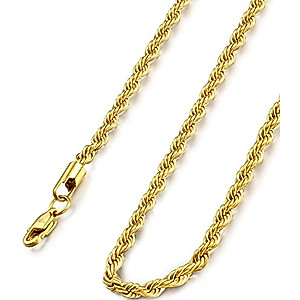 FIBO STEEL 18k Real Gold Plated 2.5-8 MM Stainless Steel Mens Womens Necklace Twist Rope Chain, 4MM 24 inches