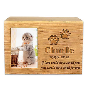 ODB Personalized Cremation Urns for Dogs Ashes, Wooden Pet Memorial Keepsake Urns, Photo Box Pet Cremation Urn