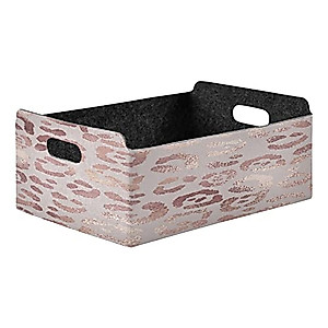 Kigai Collapsible Felt Storage Bins Rose Gold Leopard Print Rectangle with Handle Storage Bins Baskets Toys Storage Basket for Organizing Closet Clothes Office Books Home Decor