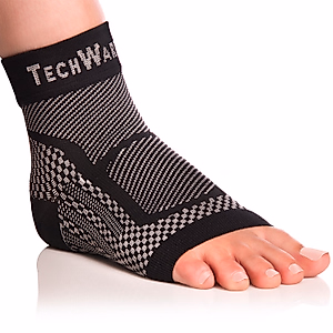 TechWare Pro Ankle Brace Compression Sleeve - Relieves Achilles Tendonitis, Joint Pain. Plantar Fasciitis Foot Sock with Arch Support Reduces Swelling & Heel Spur Pain. (Black/Gray L/XL)