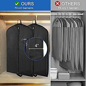 Garment Bags for Travel 43" 1 Pack, Hoprfire Suit Garment Covers with 4" Gussetes for Closet Storage for Men Breathable Foldable Hanging Bags Waterproof for Suit, Clothes, Custom, Tuxedo, Shirts, Coat