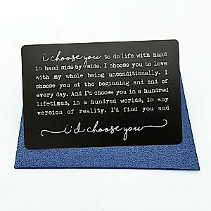 I Choose You Metal Wallet Insert Card, Engraved Gift for Him, Pocket Keepsake, Husband Gift, Anniversary Gift for Men, Wedding Anniversary Gift for Husband, Gifts for Him (Black)