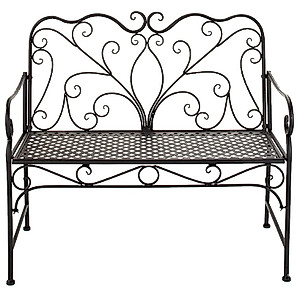 The Lakeside Collection Outdoor Garden Patio Metal Scrolled Bench, 40 1/2" Wide with 400 lb Capacity, Black