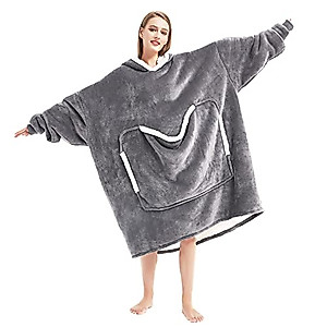 Cozystar Wearable Blanket Hoodie with Giant Pocket （Pet Won't Leave） Extra Soft Sherpa Fleece Thick Warm ＆ Cozy Oversized Sweatshirt Blanket Jacket with Sleeves Gifts for Adult Men Women - Grey