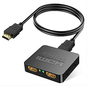HDMI Splitter 1 in 2 Out, 4K HD Hdmi Screen Splitter Switcher 1 Female to 2 Female 1080P Audio Video Output, for TV, Monitors, Projector, Laptop, Computer, with HDMI/USB Cable [ Not Extend]