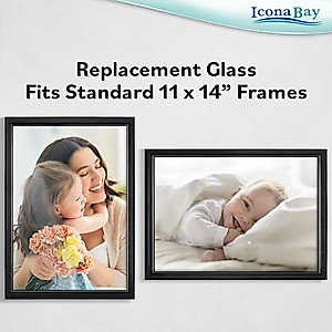 Icona Bay Heat-Strengthened Glass Replacement for Picture Frame, Shatter Free Frame Replacement Glass, Scratch Proof Frame Glass (Clear, 11x14 Inch), Semi-Tempered Glass Cover Sheet