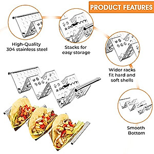 ORIGENUIN Set of 4 Premium Stainless Steel Taco Holder Racks | Taco Holder Plate Shell Stands, Stylish Taco Tray Easy Filling & Serving | Grill-Oven, Dishwasher Safe