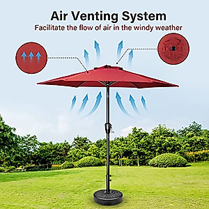 Simple Deluxe 9' Patio Umbrella Outdoor Table Market Yard Umbrella with Push Button Tilt/Crank, 8 Sturdy Ribs for Garden, Deck, Backyard, Pool, Red