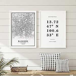 Dear Mapper Bangkok Thailand View Abstract Road Modern Map Art Minimalist Painting Black and White Canvas Line Art Print Poster Art Print Poster Home Decor (Set of 3 Unframed) (12x16inch)