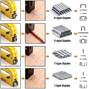 Upholstery 4 in 1 Staple Gun Heavy Duty, with 6000 Staples, Remover, Gloves, Manual Brad Nailer Power Adjustment Stapler Gun for Wood, Upholstery, Carpentry, Decoration DIY Staple Gun…