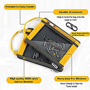 Clear Small Tool Pouch Bags, Zippered Pouches for Organization with 3 Clips, Transparent PVC Fastener Bag with Handle for Small Parts, Socket, Wrenches, Bits and Screwdrivers 2 Pack