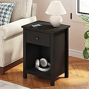 ChooChoo Nightstand Bedroom, Bedside Table with Drawer and Storage Cabinet, Black