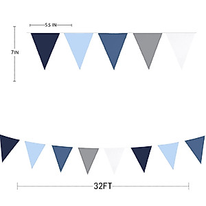32Ft Deep Blue Party Decorations Royal Triangle Flag Pennant Bunting Fabric Garland for Wedding Birthday Ahoy Achor Nautical Pirate Bridal Baby Shower Under The Sea Party Festivals Decoration