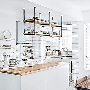 WERTY Retro Industrial LOFT Restaurant Iron Solid Wood Ceiling Shelf, Hanging Floating Shelves, 2 Tier Shelves ShelfBar Hanging Decoration Storage Shelf (Size : 1203060cm), 120*30*60cm