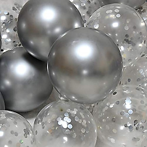 Silver Balloons Party Balloons 12inch 50pcs 3.2g Latex Metallic Balloons Chrome Balloons Birthday Balloons Shiny Balloon Party Decoration Wedding Birthday Baby Shower Christmas Party - Metallic Silver