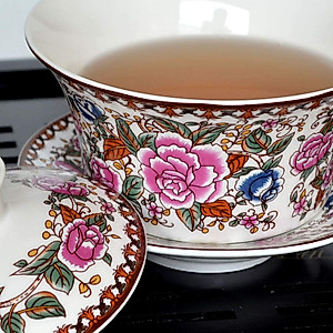 YXHUPOT Gaiwan Chinese 6.8oz Sancai Tea Coffee Tureen Tray Cup Bowl Saucer Lid (6.8oz/200ml)