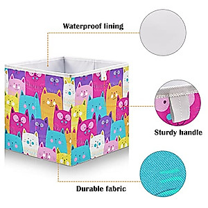 Kigai Cute Cat Cube Storage Bins - 11x11x11 In Large Foldable Storage Basket Fabric Storage Baskes Organizer for Toys, Books, Shelves, Closet, Home Decor