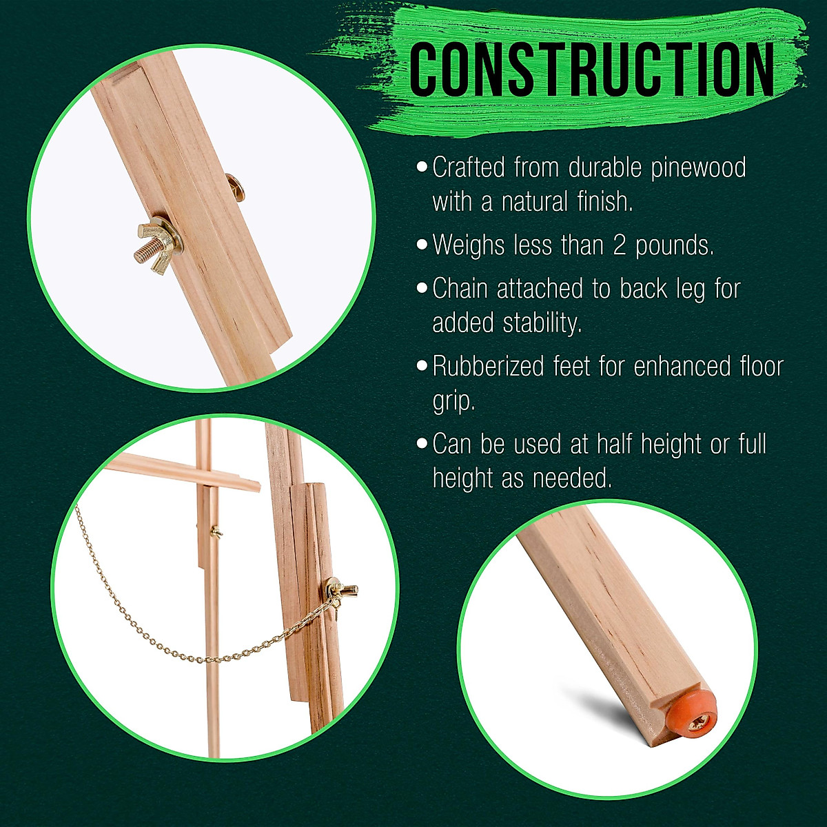 U.S. Art Supply 64" High Torrey Wooden A-Frame Tripod Studio Artist Floor Easel - Adjustable Tray Height, Holds 40" Canvas - Wood Display Holder Stand for Paintings, Drawings, Framed Photos, Signs