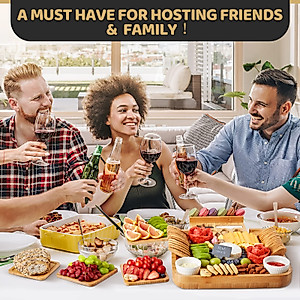 Large Charcuterie Boards with Canvas Bag Four Bamboo Plates, Bamboo Cheese Board & Knife Set, Unique Housewarming Gifts New Home Anniversary Wedding Gifts for Couple, Bridal Shower for Women