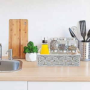 Macrame Storage Basket Boho Decor Bathroom Baskets for Organizing, Toilet Tank Basket for Bathroom Woven Decor Basket with Handle Bedroom Nursery Living Room Entryway (Grey)