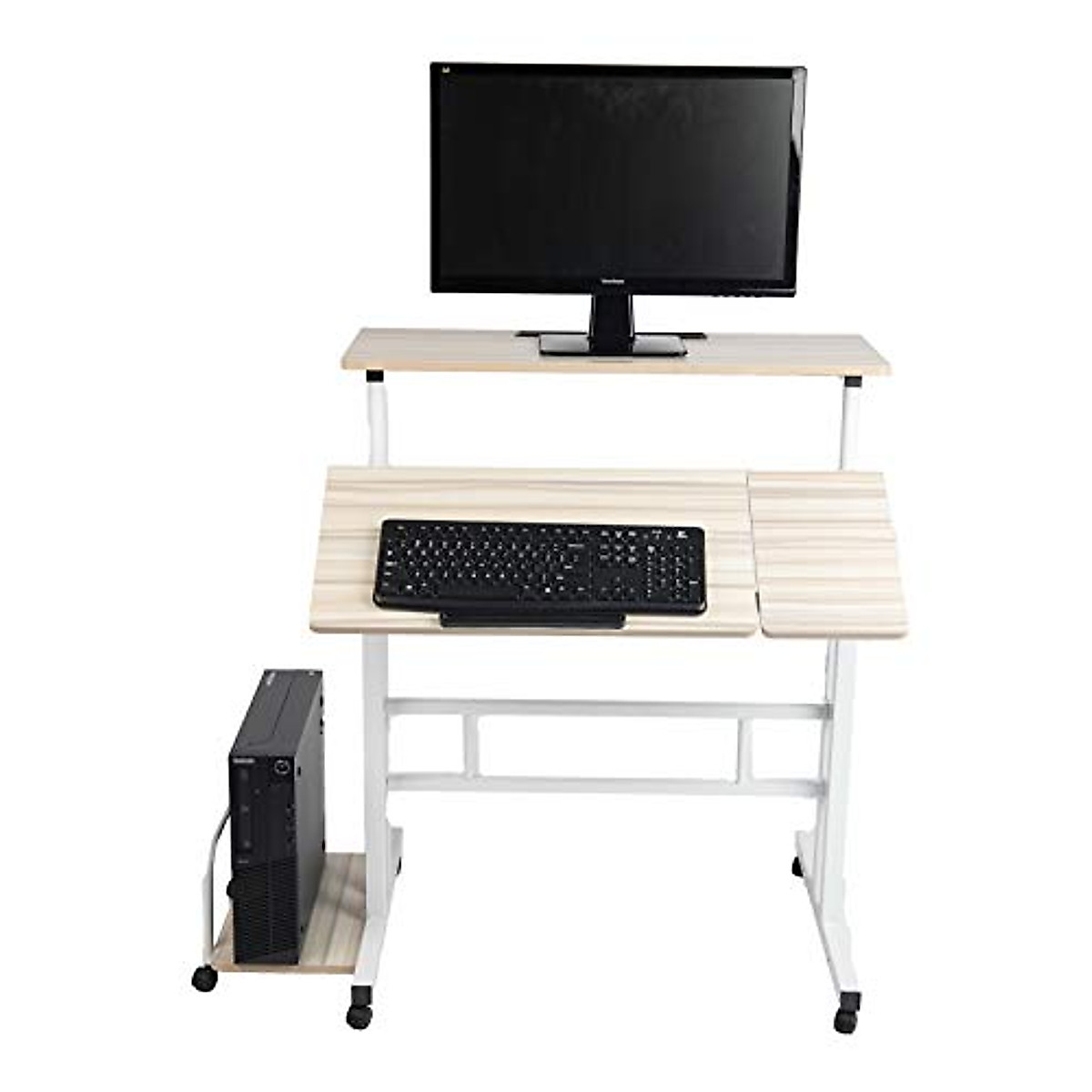 Mind Reader SDROLLXL-WHT Mobile Sitting, Standing Desk Rolling Reversible Home Office Laptop Workstation with Side Storage, Locking Wheels, X-Large, White