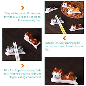 Operitacx 4Pcs Ceramic Cute Dog Chopsticks Rest Dinner Spoon Rest Stand Knife Fork Chopstick Holder Fork Spoon Racks Desktop Decor