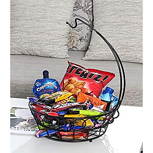 TQVAI Wire Fruit Basket Bowl with Banana Hook Hanger, Black