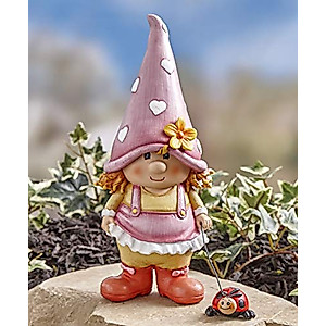 Petunia The Garden Gnome Lawn Sculpture with Ladybug on a Leash