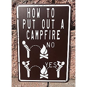 How To Put Out A Campfire 12" x 8" Funny Tin Sign Camping Themed Lake House Cabin RV Trailer Decor Accessory