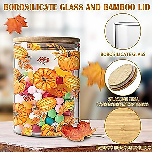 Fall Decor 3 Pack Glass Storage Jars with Airtight Bamboo Lid-Hello Fall Pumpkin Canisters Sets for Kitchen Countertop Autumn-Clear Fall Glass Storage Jars for Coffee Bean, Cookie, Candy, Tea, Flour
