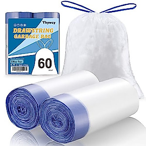 2.6 Gallons Small Trash Bags Strong Drawstring Garbage Bags 60 Count for Trash Cans Office Living Room Kitchen and Bathroom - Thickened Unscented