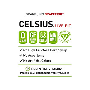 CELSIUS Sweetened with Stevia Sparkling Grapefruit Fitness Drink, Zero Sugar, 12oz. Slim Can (Pack of 12)