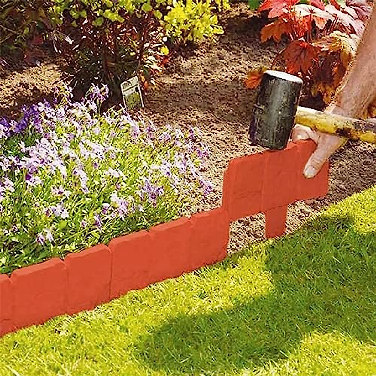 Reheyre 10pcs Garden Landscape Edging Borders, Anti-deform Garden Edging Border, Garden Landscape Edging Border for Grass Lawns Yard, Faux Stone Design Lawn Border Black