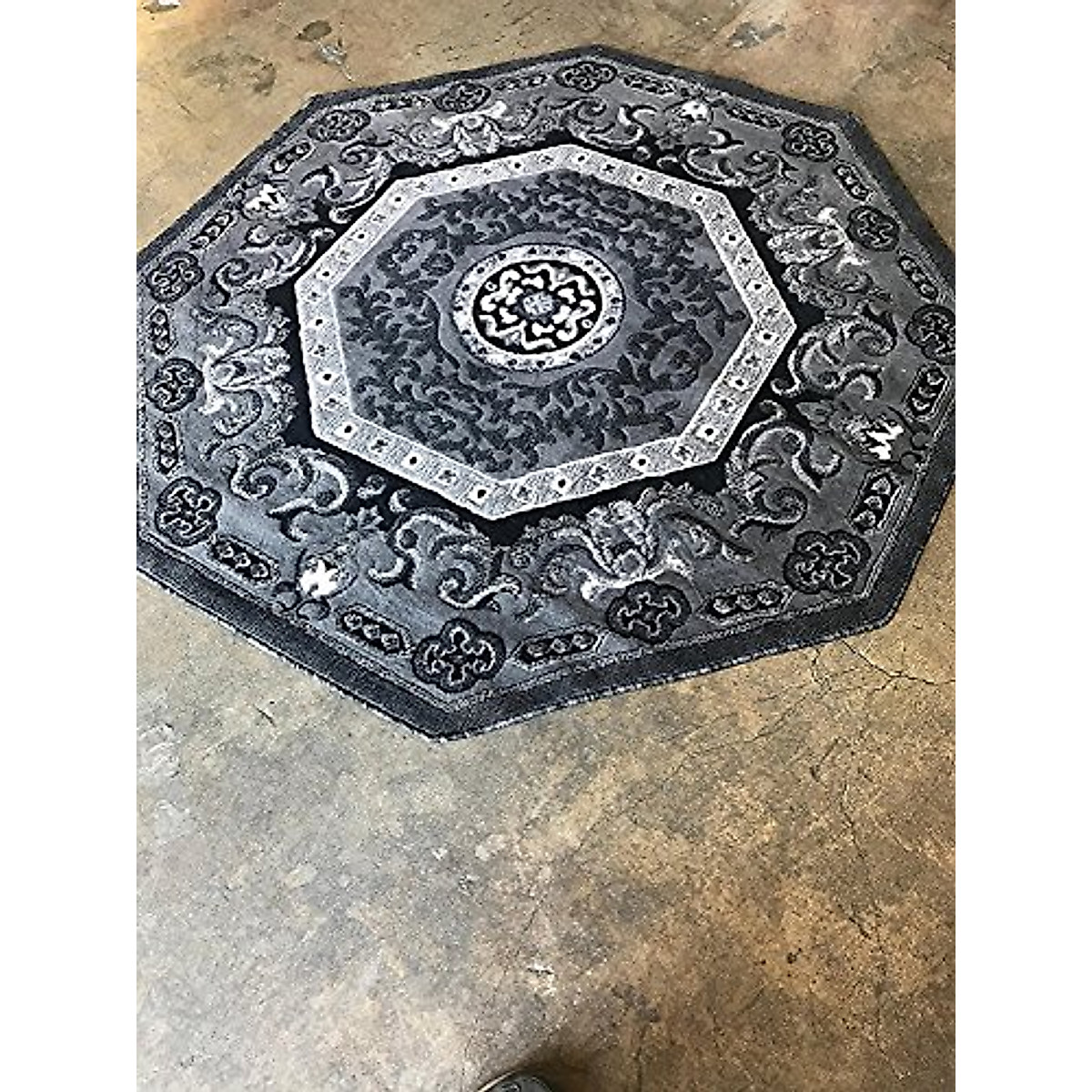 Carpet King Traditional Persian Oriental Octagon Area Rug Grey Black Silver Gray Design 101 ( 7 Feet 3 Inch X 7 Feet 3 Inch )