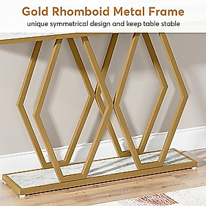 Tribesigns Console Table for Entryway Living Room, 55 Inch Gold Entryway Table Modern Accent Table for Hallway Entrance Foyer (Gold White)