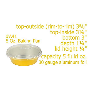 KitchenDance Disposable Colored Aluminum Foil Baking Pan with Lid - 5 Ounces Heavy Duty Baking Cups Perfect for Desserts, Creme Brulee, Flan, Mini Cakes - Pack of 100#A41 (Gold, Flat Lids)
