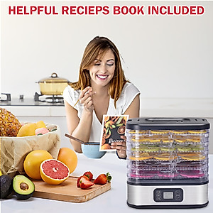 HOPERAN Food Dehydrator, 6 Trays Dehydrator with 72H Timer & 95-167℉ Temperature Control & LED Display, Dehydrators for Food and Jerky, Fruits, Herb, Veggies, Pet Treat, BPA-Free, Recipe Book Included