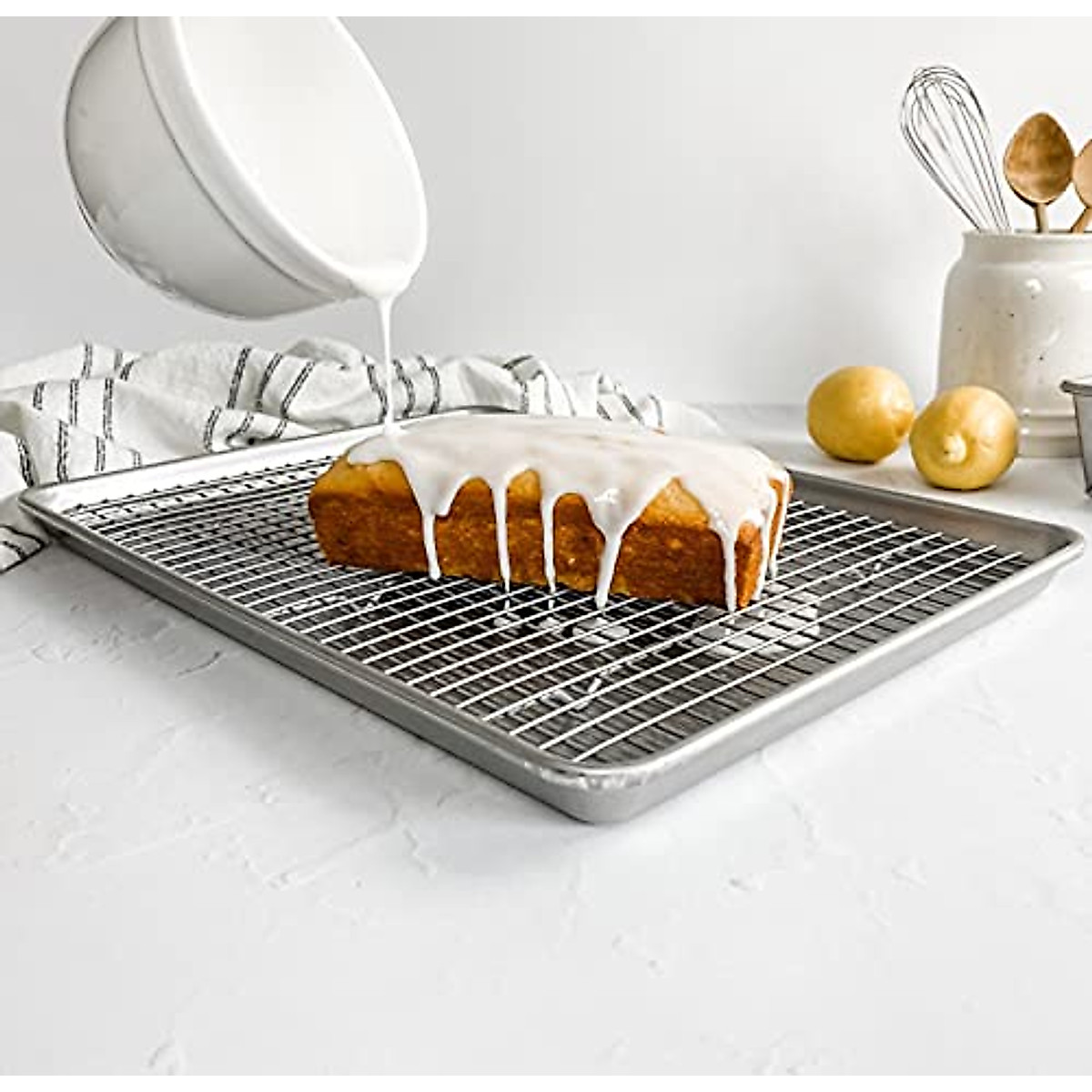 USA Pan Bakeware Half Sheet Baking Pan and Bakeable Nonstick and Cooling Rack Set, Metal