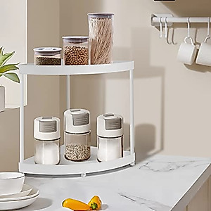 MASALUO 2 Tier Corner Storage Shelf, Bathroom Countertop Organizer Counter Standing Rack Cosmetic Vanity Tray Kitchen Spice Rack, White