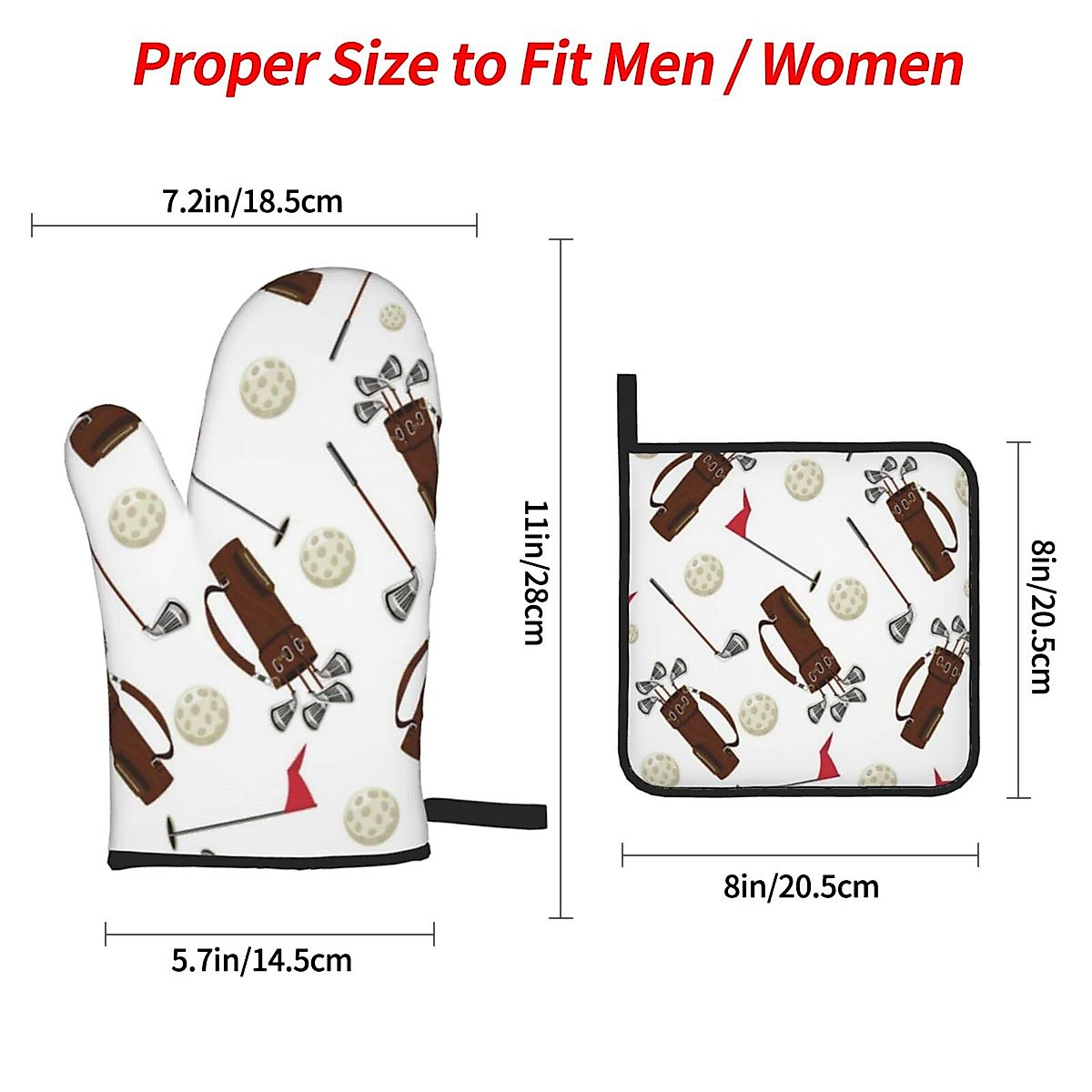 Golf Theme Oven Mitts and Pot Holders Set of 4 for Kitchen Cooking BBQ Baking