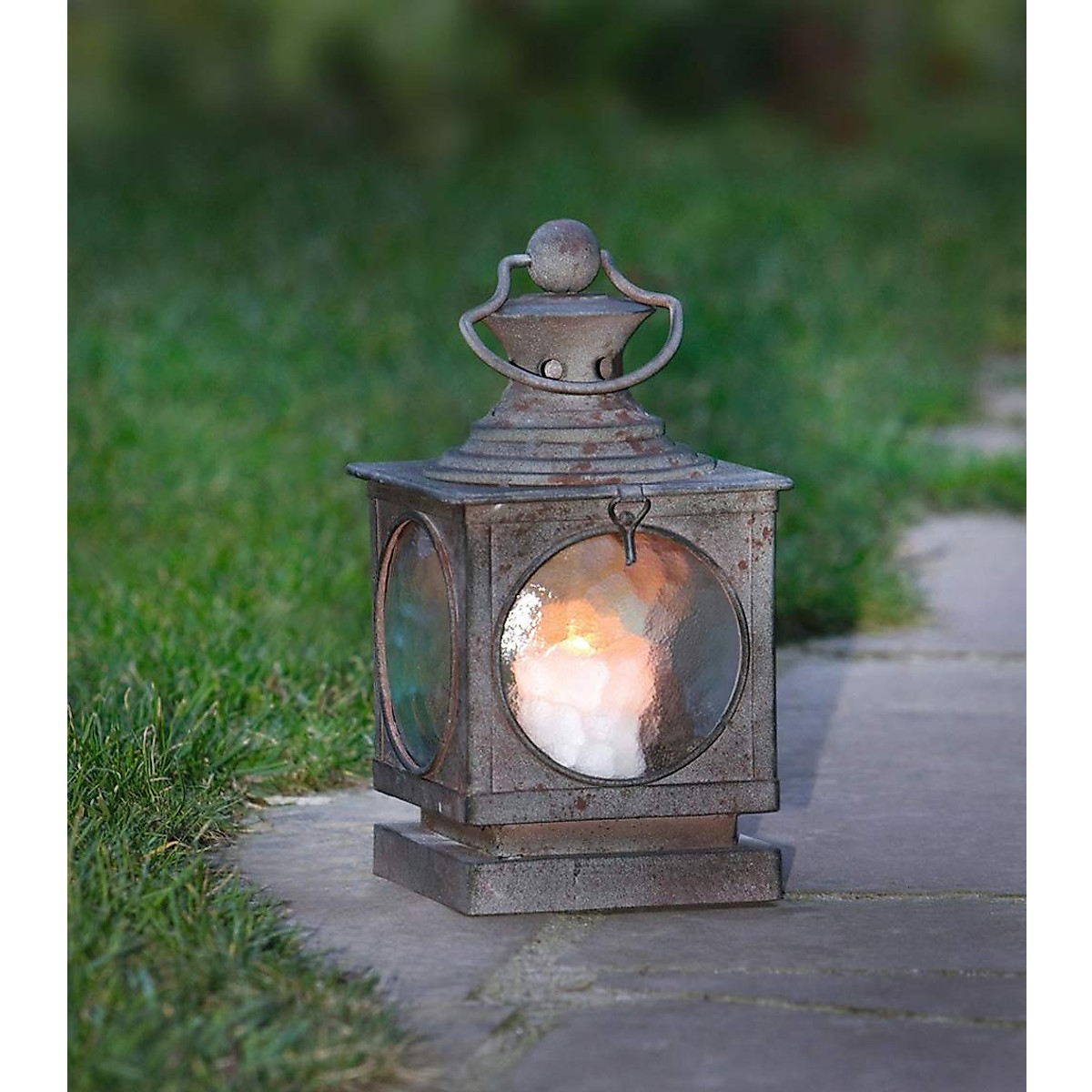 Metal Square Hanging Candle Lantern for Home Living Room Outdoor Outside Garden Yard Patio, Curved Glass Insert