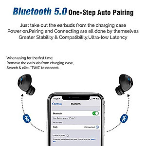 WELUV Wireless Earbuds in-Ear Bluetooth 5.0 Stereo Sound HiFi Touch Control TWS Earphones with Charging case Noise Cancellation Deep Bass Headphones Waterproof for Sport Workout Office Gym