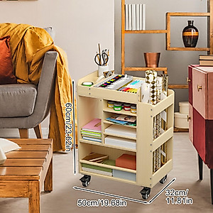 Art Cart,Art Cart Organizer on Wheels,Wrapping Paper Storage Cart,Wooden Art Rolling Cart,Craft Organizers and Storage for Home Office Classroom