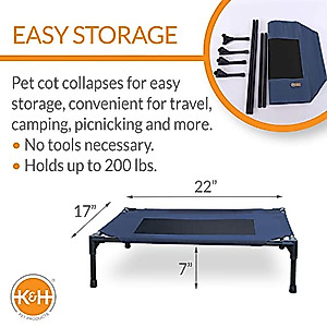 K&H PET PRODUCTS Elevated Cooling Outdoor Dog Bed Portable Raised Dog Cot Blue/Black Small 17 X 22 X 7 Inches