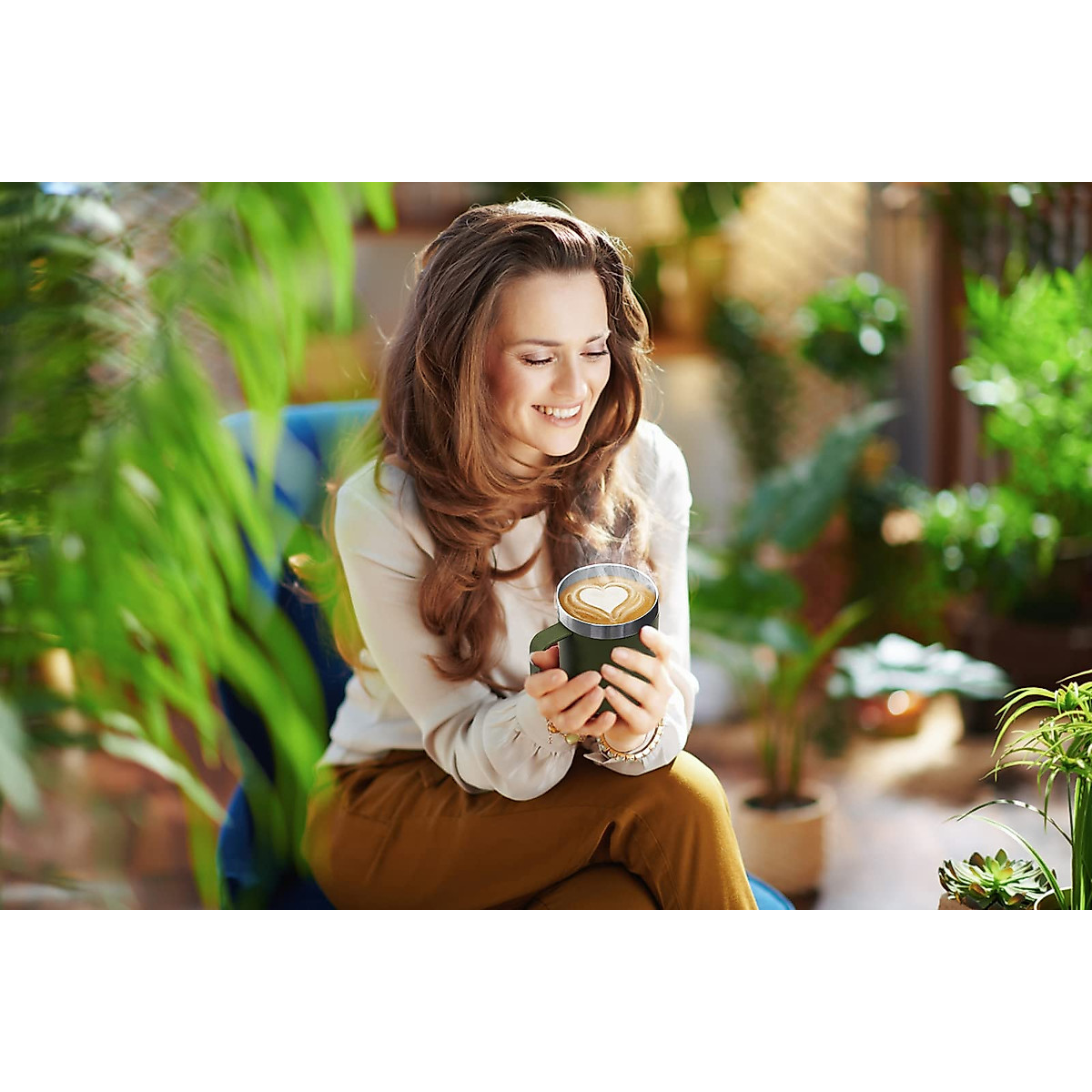 CIVAGO Stainless Steel Coffee Mug Cup with Handle, 12 oz Double Wall Vacuum Insulated Tumbler with Lid, Reusable and Durable Travel Coffee Cup Thermal Cup, Olive