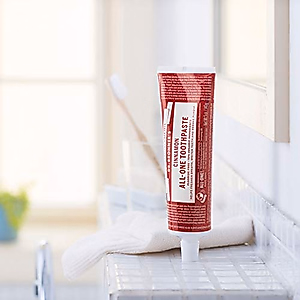 Dr. Bronner’s - All-One Toothpaste (Cinnamon, 5 ounce, 3-Pack) - 70% Organic Ingredients, Natural and Effective, Fluoride-Free, SLS-Free, Helps Freshen Breath, Reduce Plaque, Whiten Teeth, Vegan