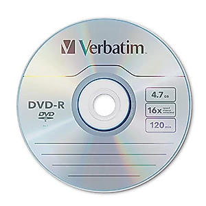 Verbatim DVD-R Blank Discs AZO Dye 4.7GB 16X Recordable Disc - 50 Pack Spindle,Silver